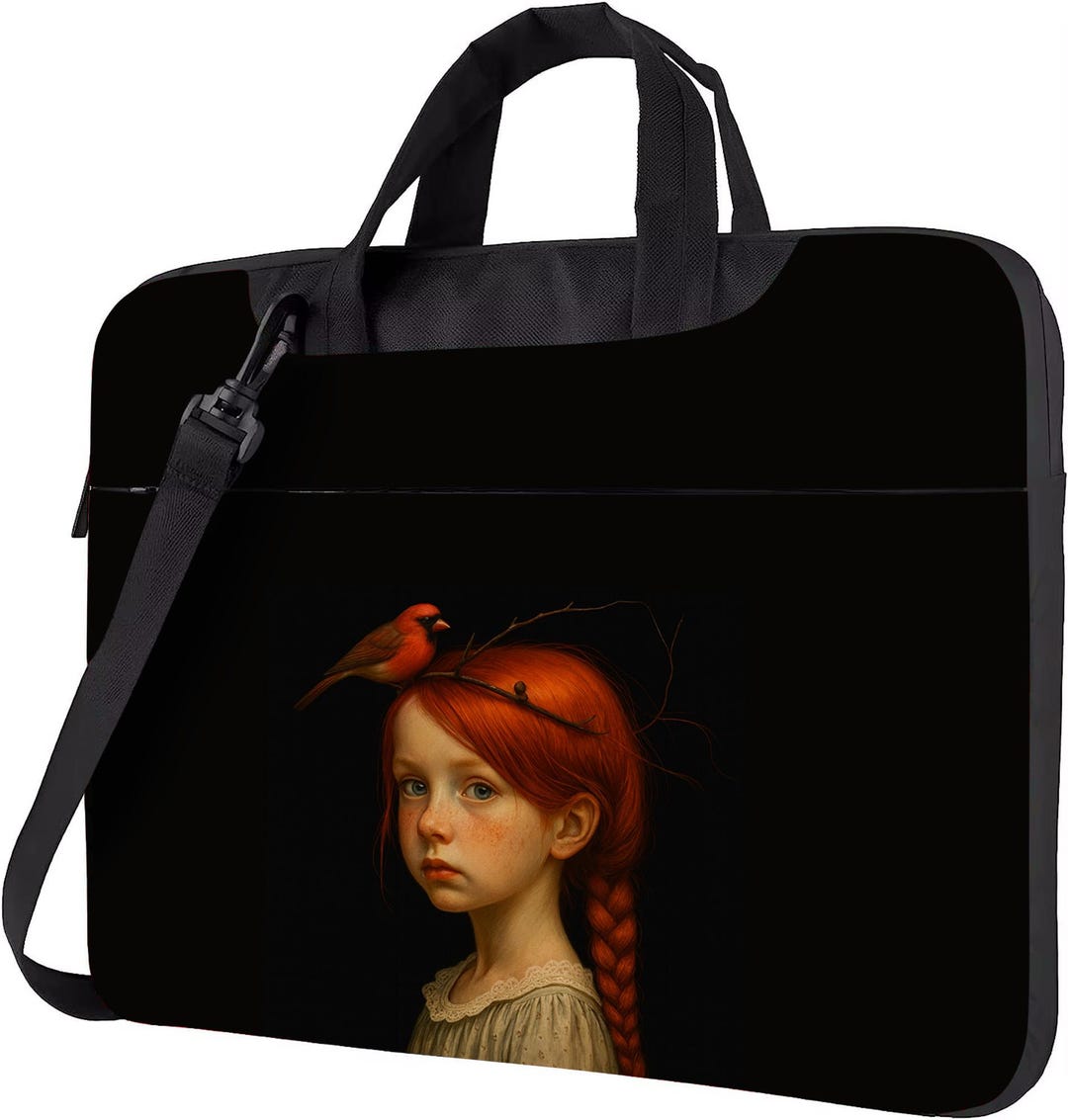 Redhead Girl Laptop Bag – Art Laptop Case With Bird – Vintage Style ...