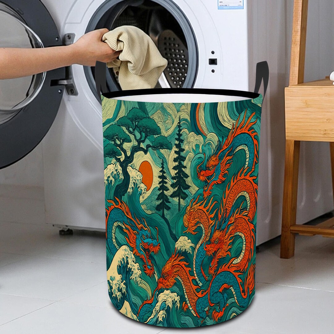 Dragon Wave Laundry Basket, Foldable Waterproof Hamper With Handles ...