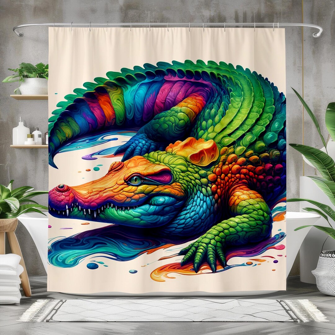 Colorful Alligator Shower Curtain - Waterproof Fabric Bath Curtain ...