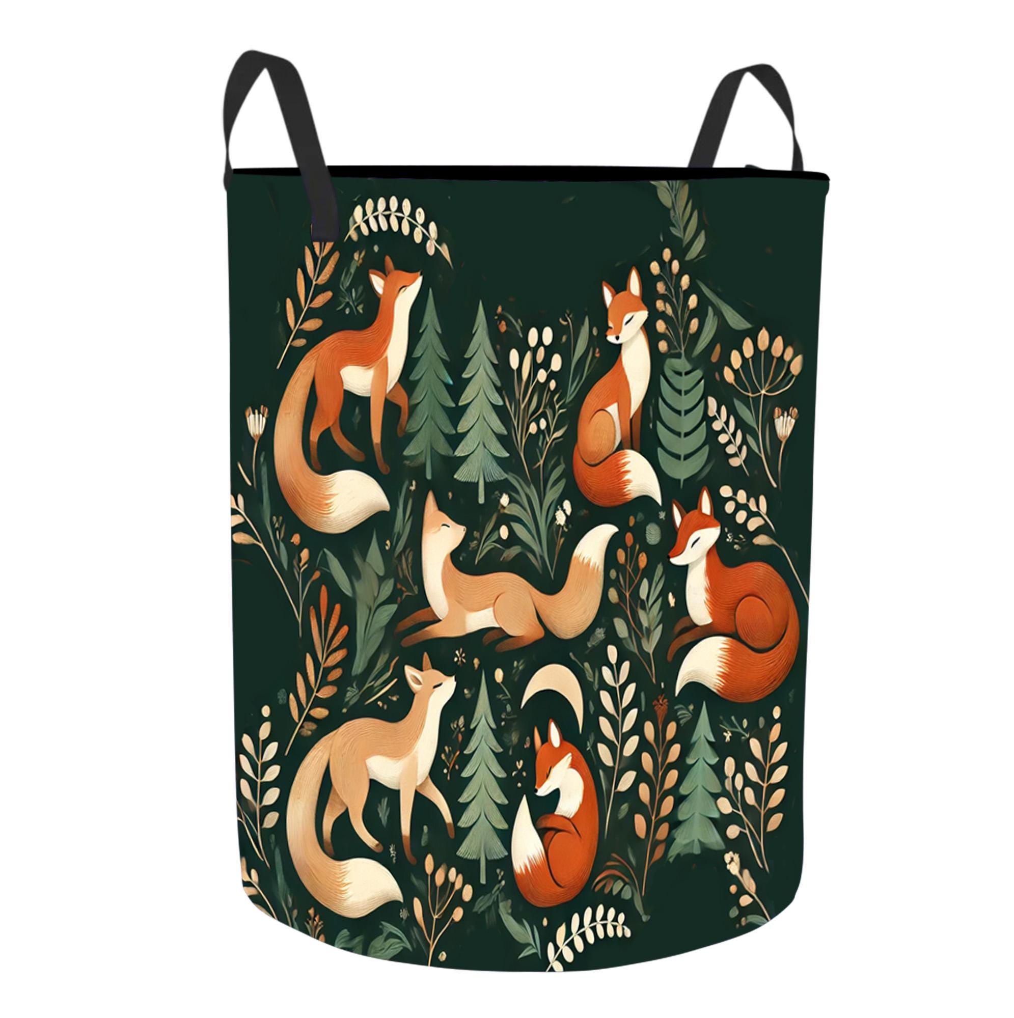 Woodland Fox Laundry Basket – Foldable Fabric Hamper With Handles ...