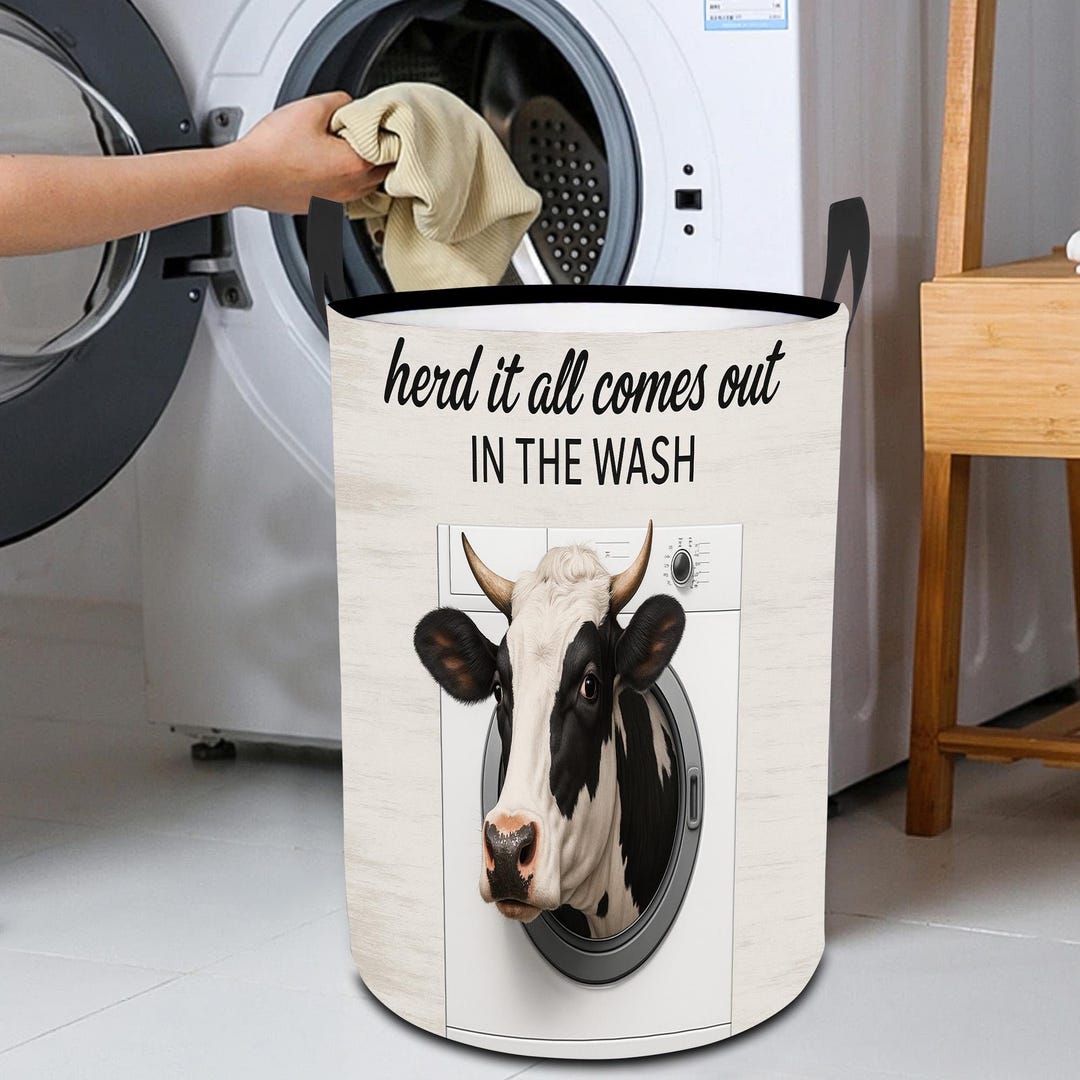 Funny Cow Laundry Basket, Foldable Waterproof Clothes Hamper With ...