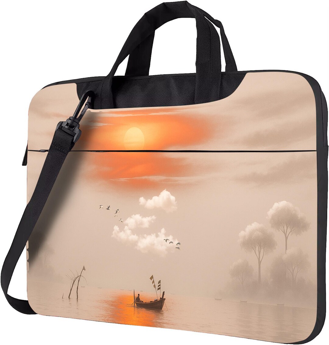 Serene Sunset Boat Laptop Bag – Tranquil Nature Scene Briefcase for ...