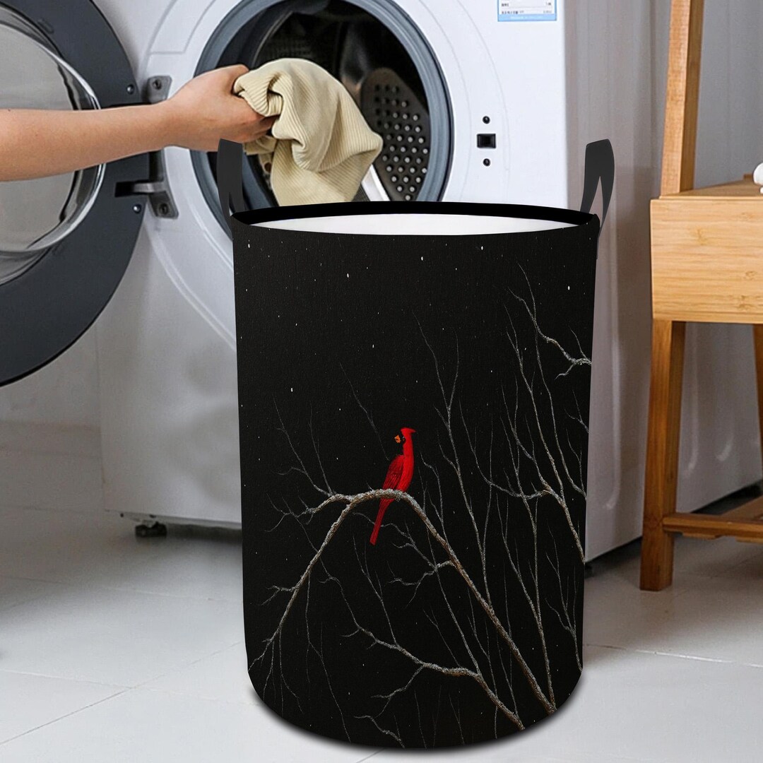Cardinal Bird Laundry Basket – Collapsible Black Hamper With Handles ...