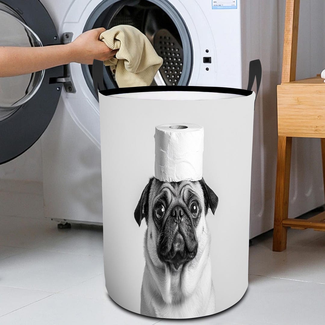 Funny Pug Laundry Basket – Foldable Dog Hamper With Handles, Toilet ...