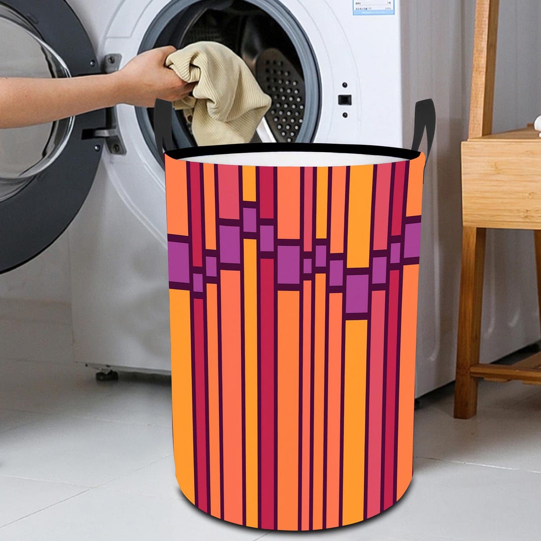 Geometric Laundry Basket - Round Foldable Hamper With Handles, Laundry ...