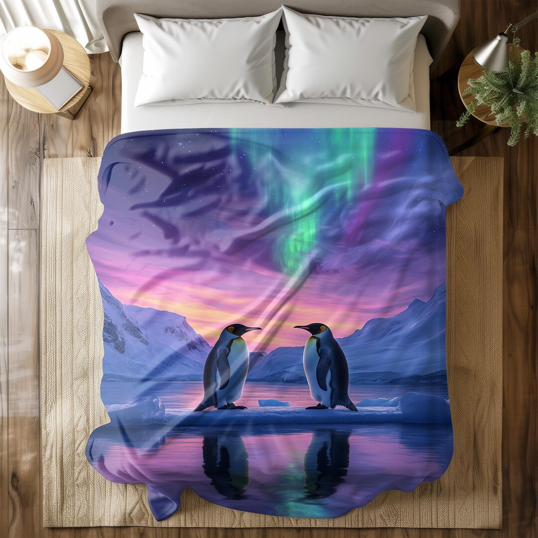 Penguin Aurora Throw Blanket – Warm Washable Fleece for Cozy Home Décor ...
