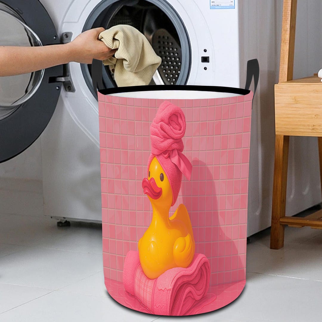 Rubber Duck Laundry Hamper – Pink Spa Duck Print, Funny Bathroom Decor ...
