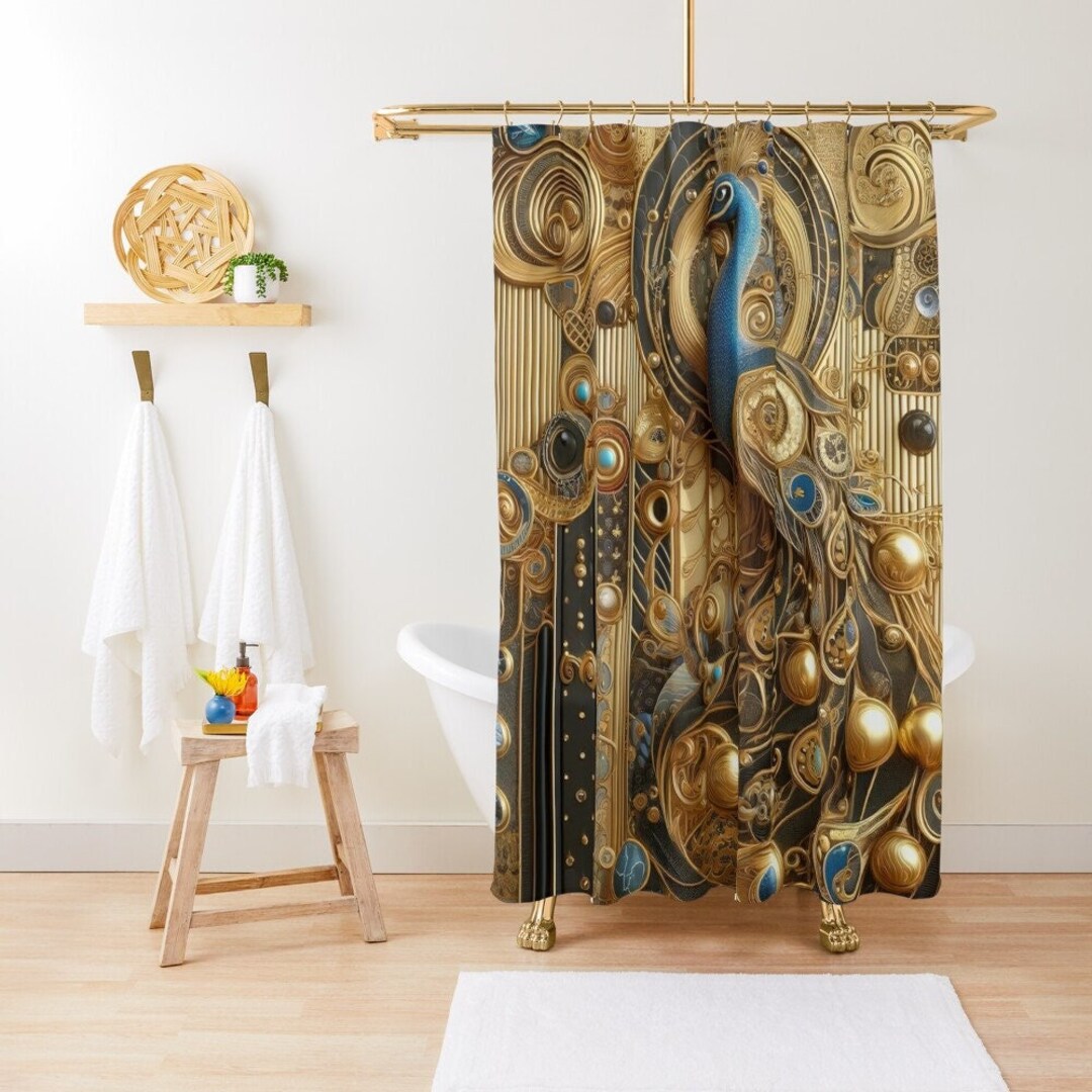 Regal Steampunk Peacock Shower Curtain – Opulent Mechanical Bird Design ...