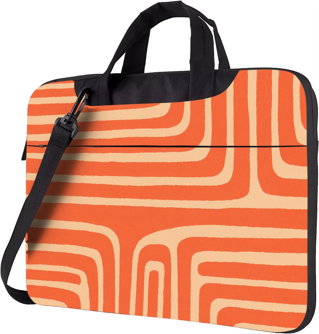Retro Laptop Bag – Orange Geometric 70s Pattern Computer Sleeve With ...