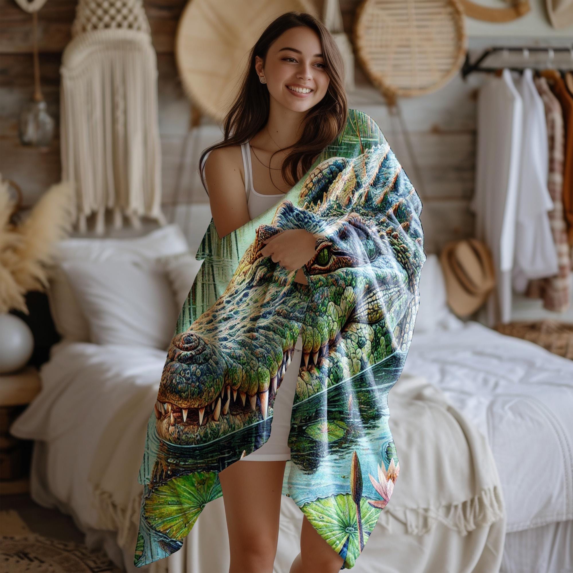 Realistic Crocodile Blanket, 3D Alligator Print Flannel Fleece Throw ...