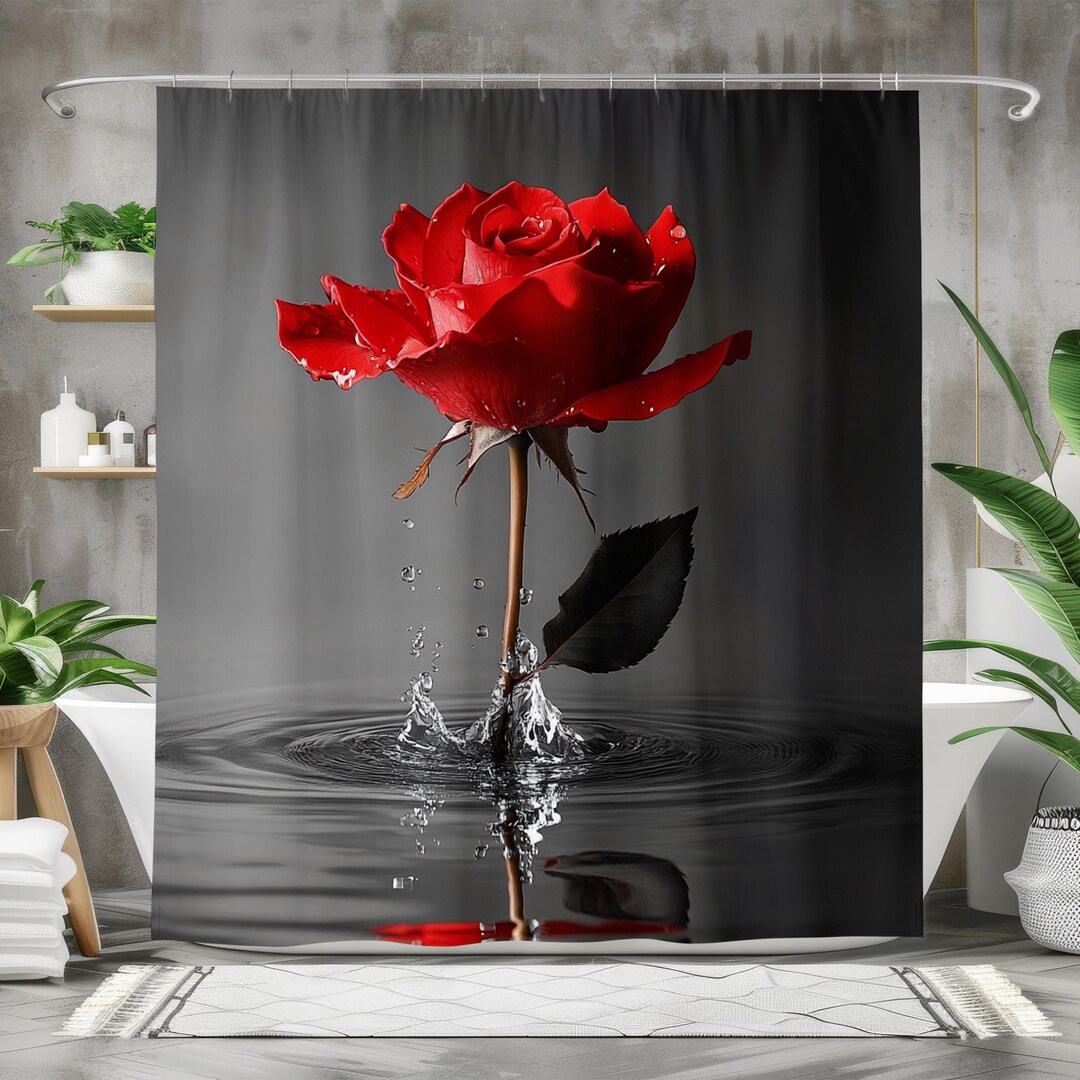 Red Rose Shower Curtain Bath Curtain Waterproof Fabric Bathroom Decor ...