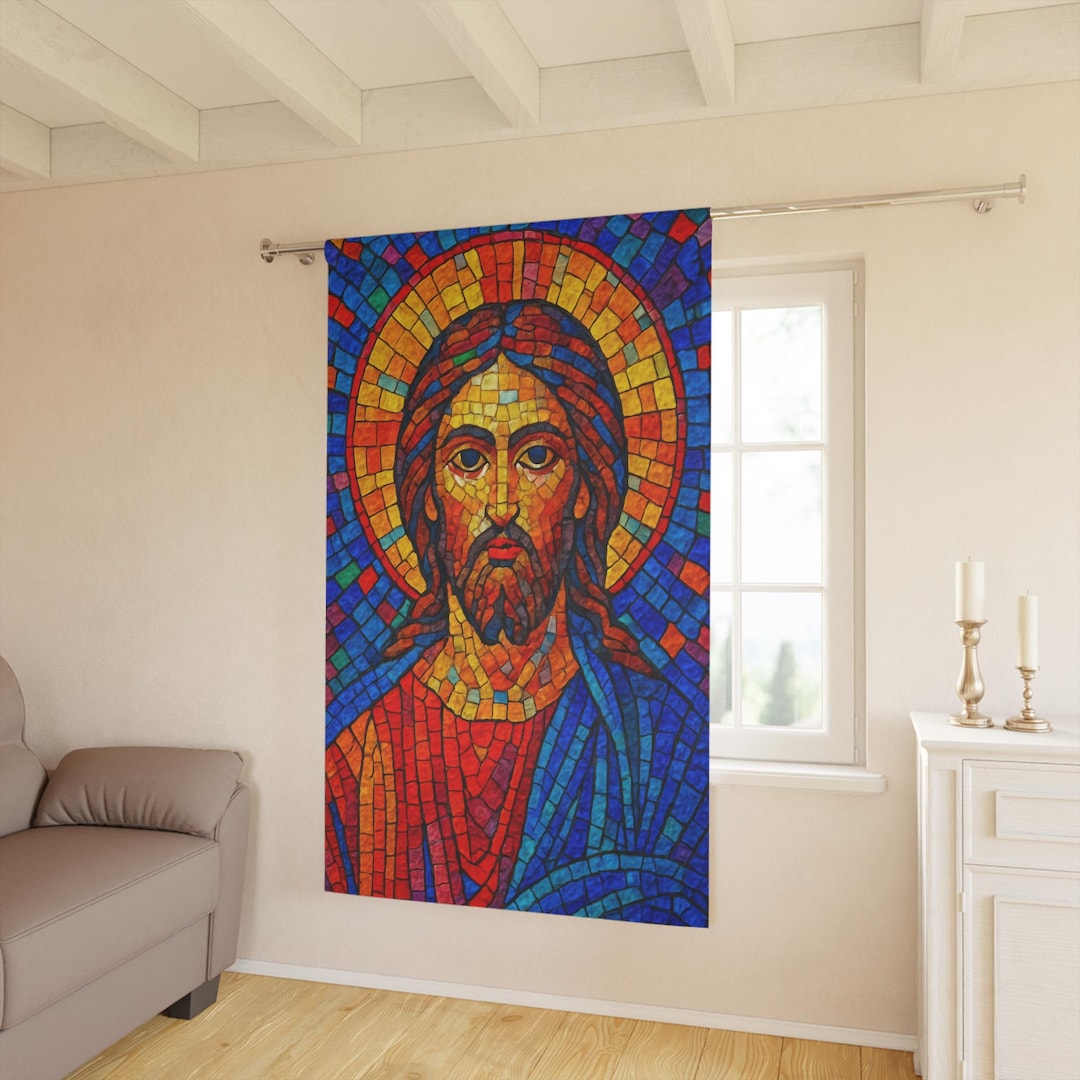 Stained Glass Jesus Window Curtain - Colorful Home Decor, Church ...
