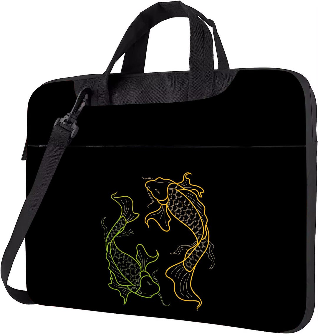 Koi Fish Laptop Bag 13–15 Inch – Black Zen Yin Yang Tote With Strap ...