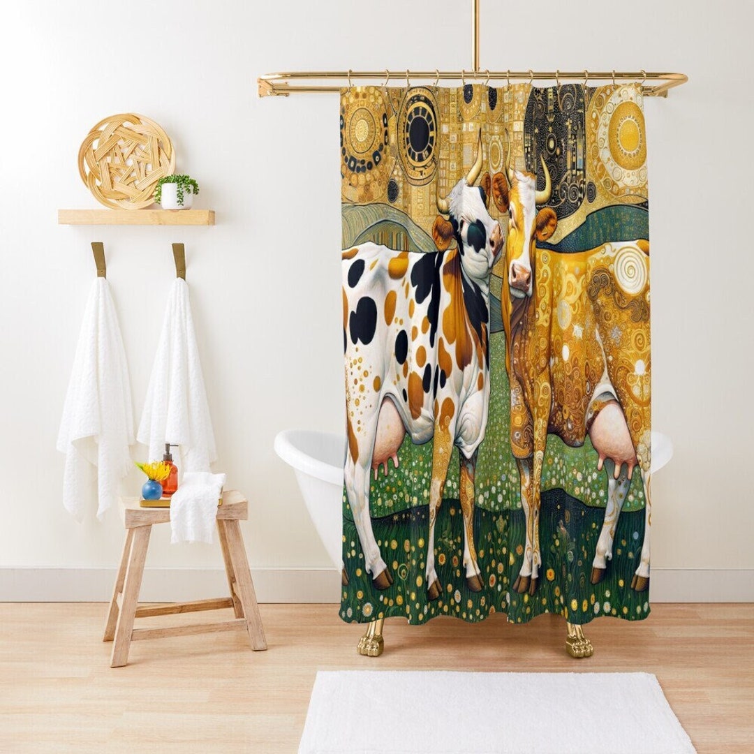 Artistic Cow Print Shower Curtain Inspired by Klimt's Golden Style ...