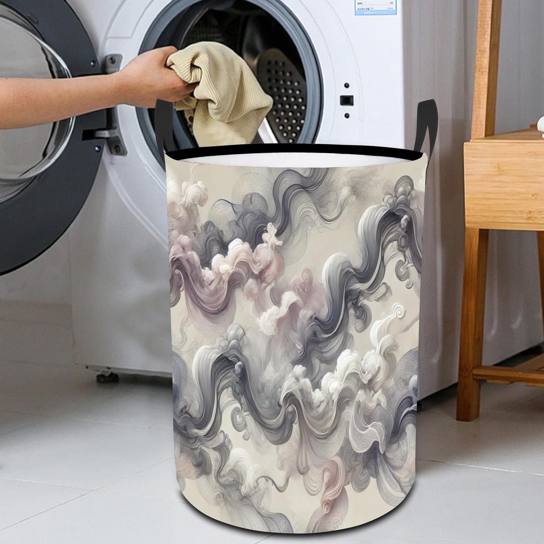 Abstract Smoke Laundry Basket – Foldable Swirl Pattern Hamper ...