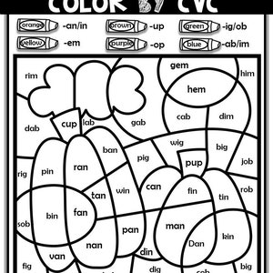 Phonics Worksheets-cvc Color by Code. Fall Theme. Prek/kindergarten/1st ...