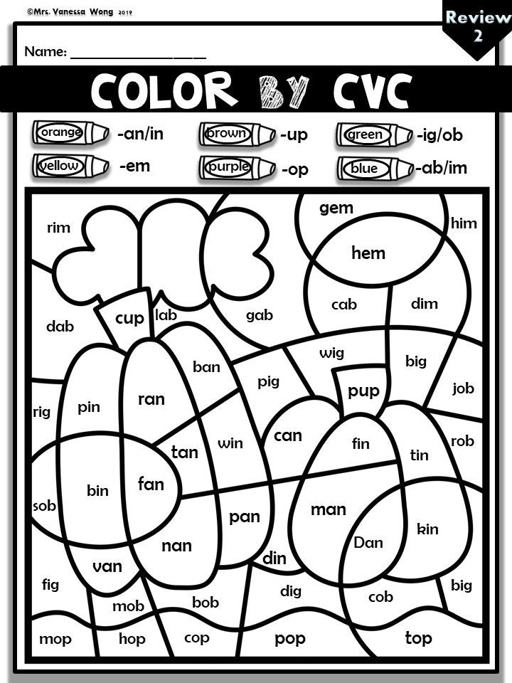 Phonics Worksheets-cvc Color by Code. Fall Theme. Prek/kindergarten/1st ...
