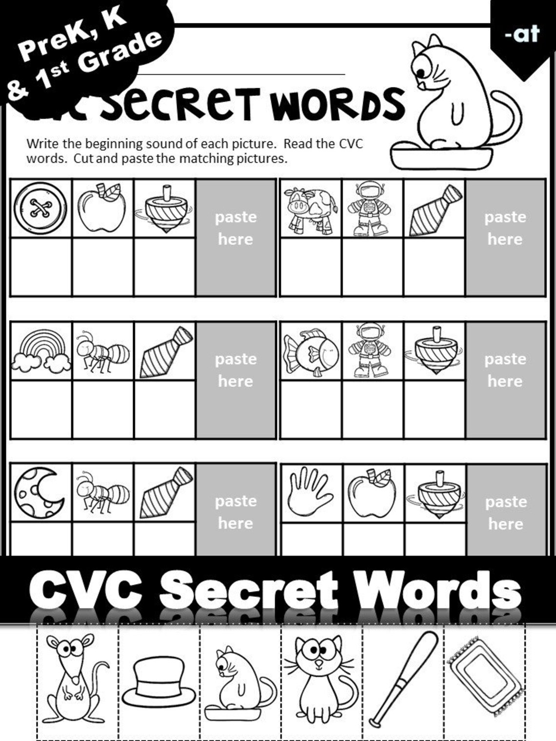 Phonics Worksheets -CVC Secret Words (kindergarten/first Grade) - Etsy