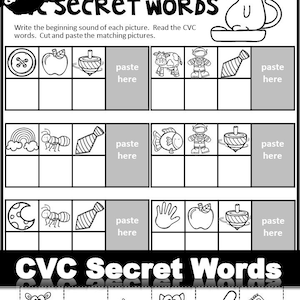 Phonics Worksheets -CVC Secret Words (kindergarten/first Grade) - Etsy
