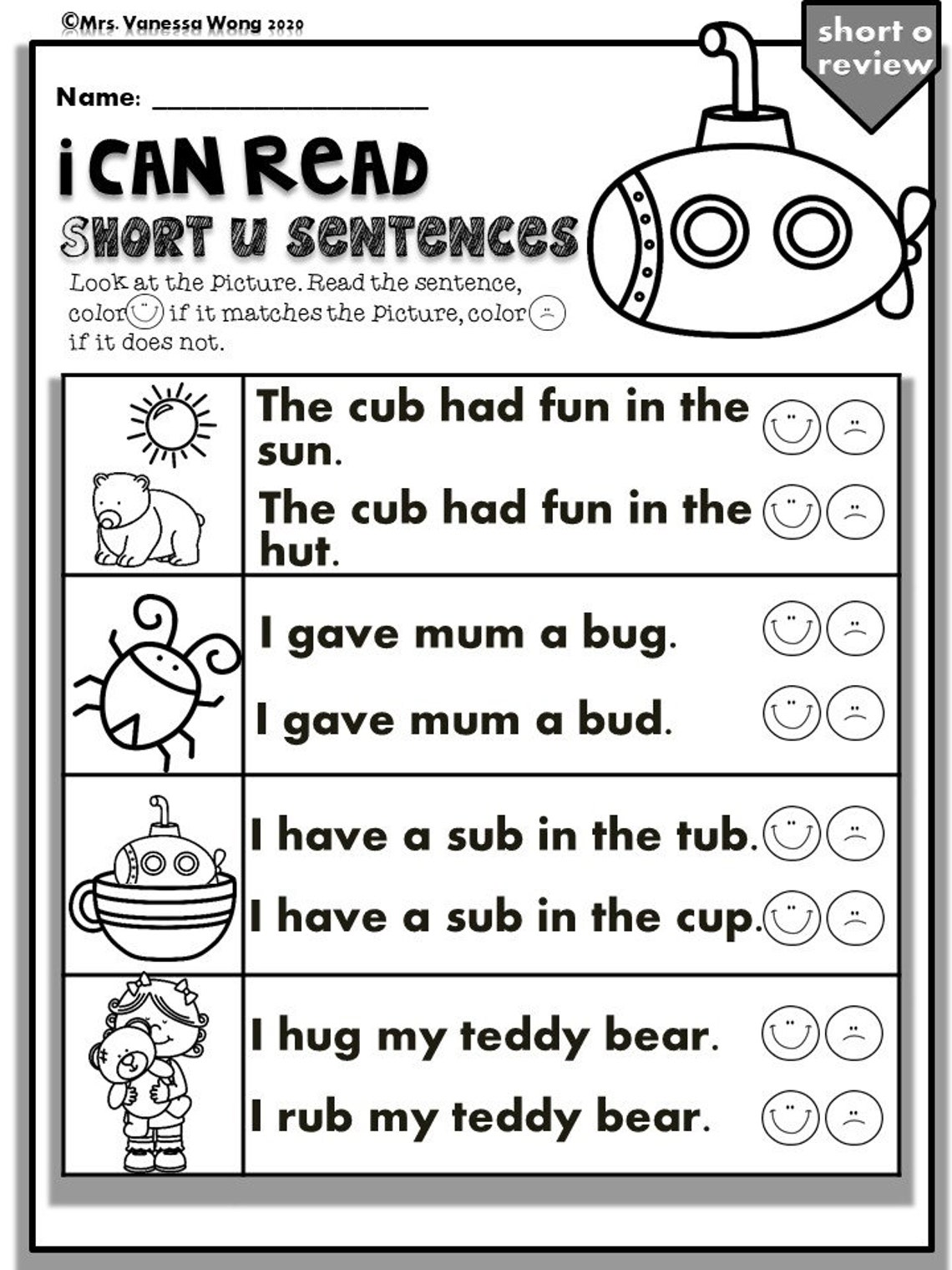 Phonics Short Vowel Activities and Worksheets Short U - Etsy