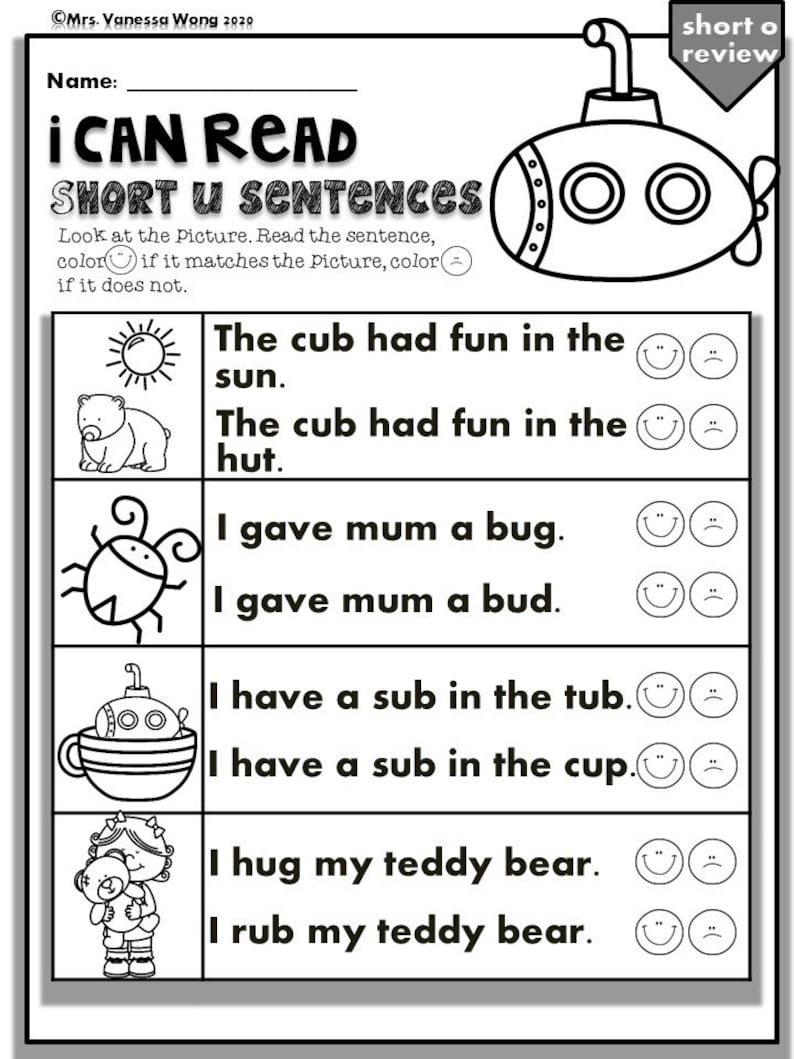 Phonics Short Vowel Activities and Worksheets Short U - Etsy