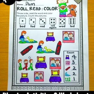 Phonics Worksheets CVC Roll, Read and Color :kindergarten and First ...