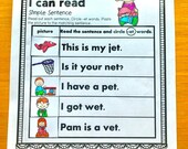 Phonics Worksheets CVC I Can Read Simple Sentences Short Vowel - Etsy