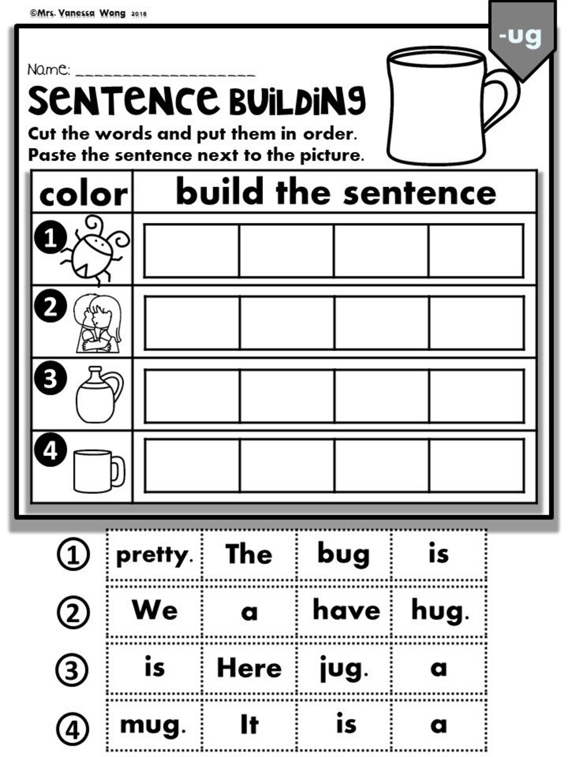 Phonics Worksheets CVC Short Vowels Sentence Building | Etsy