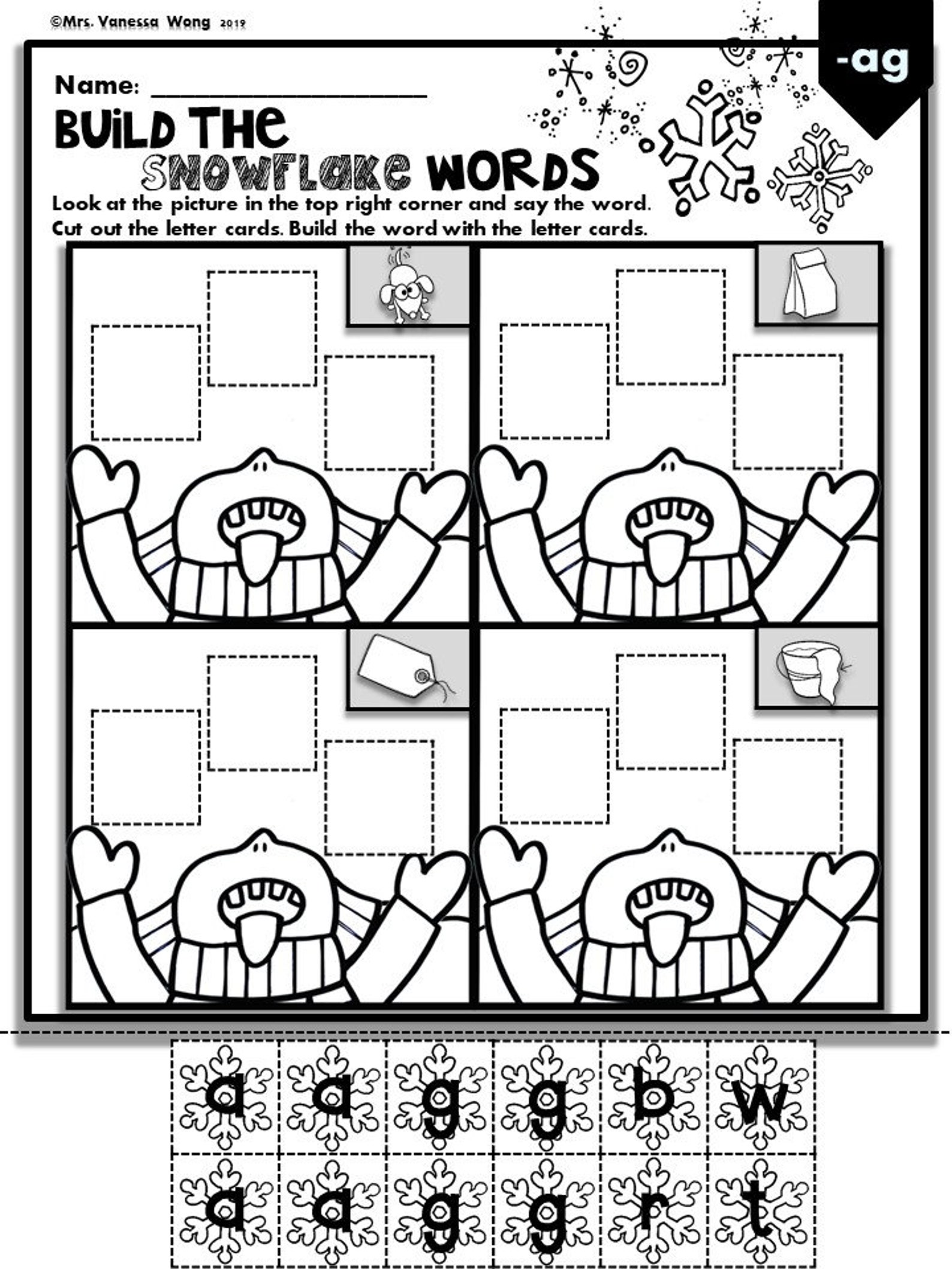 Phonics Worksheets CVC Build the Words Winter Theme. Prek Kindergarten ...