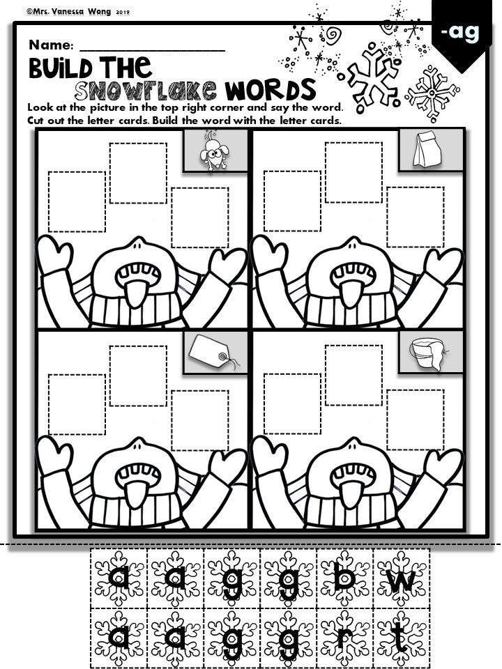 Phonics Worksheets CVC Build the Words Winter Theme. Prek Kindergarten ...