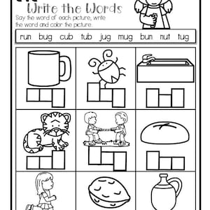 Phonics Worksheets CVC Write the Words for Kindergarten and First Grade ...