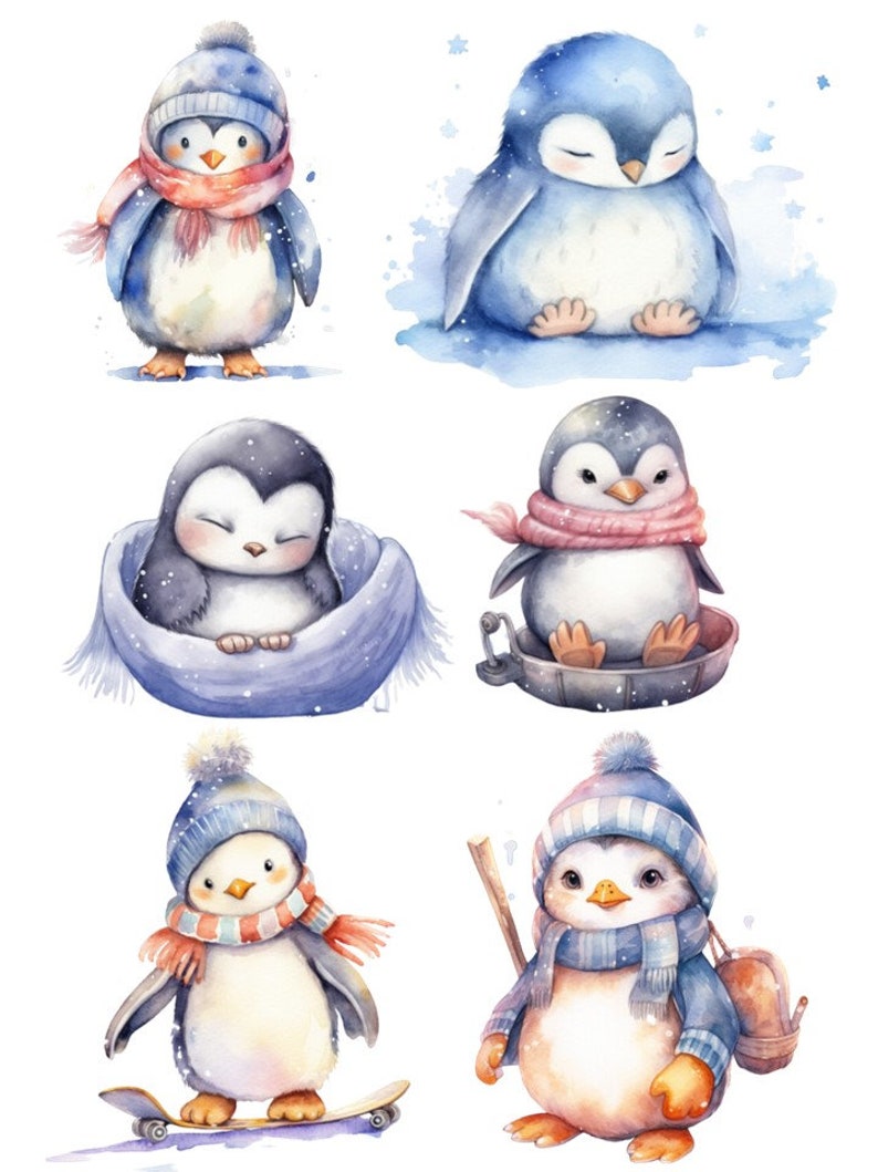 Penguin Clipart, Watercolor Penguin Clipart, Penguins PNG for ...