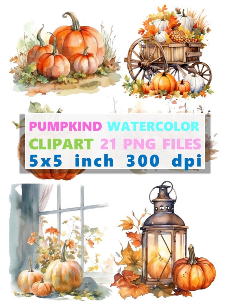 Watercolor Pumpkin Clipart Set: Autumn Harvest Images (commercial Use ...