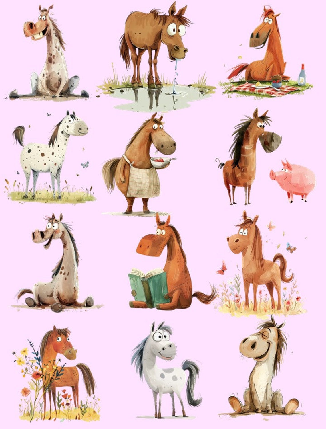 Cute Quirky Horse Clipart PNG Funny Farm Animals Clipart Commerical Use ...