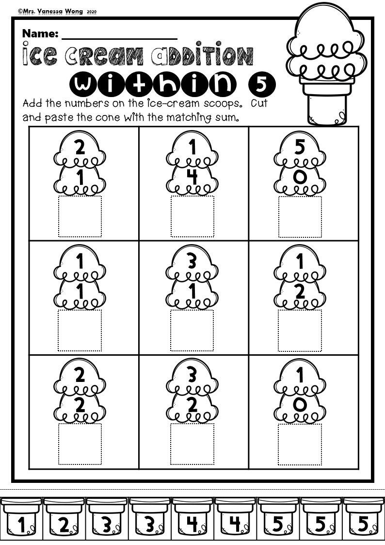 Kindergarten Math Worksheets. Addition: Cut and Paste. - Etsy Hong Kong
