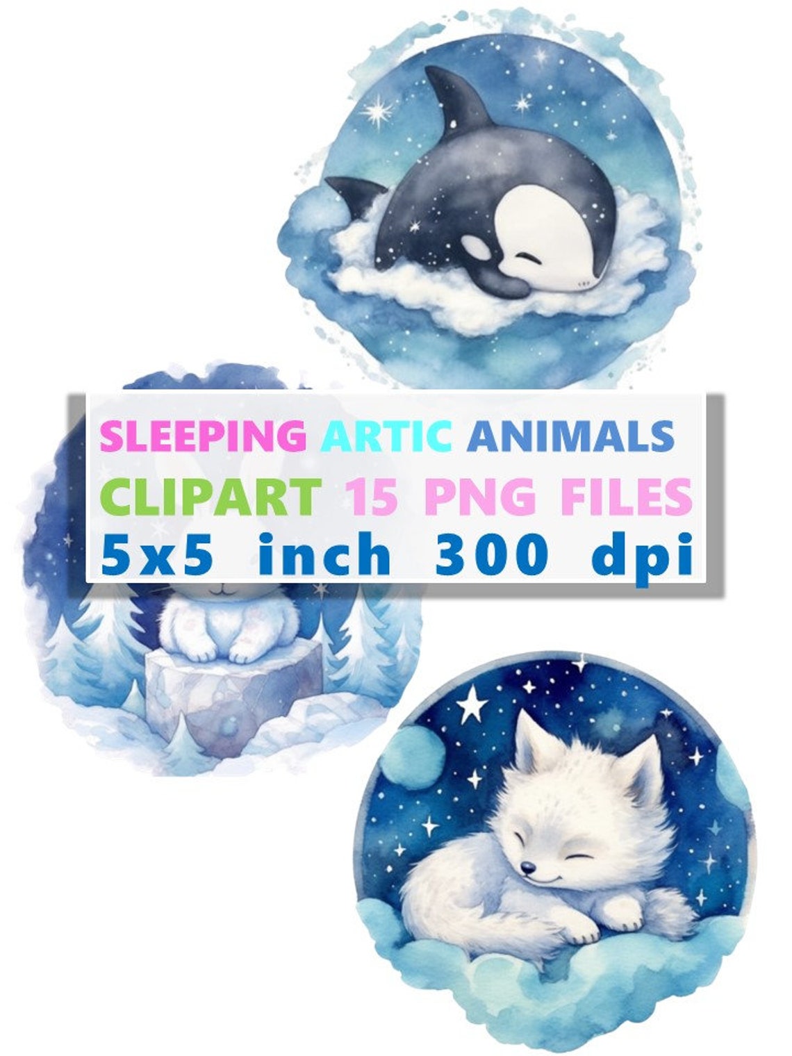 Nursery Clip ' Art Watercolor Sleeping Artic Animals Clipart for ...