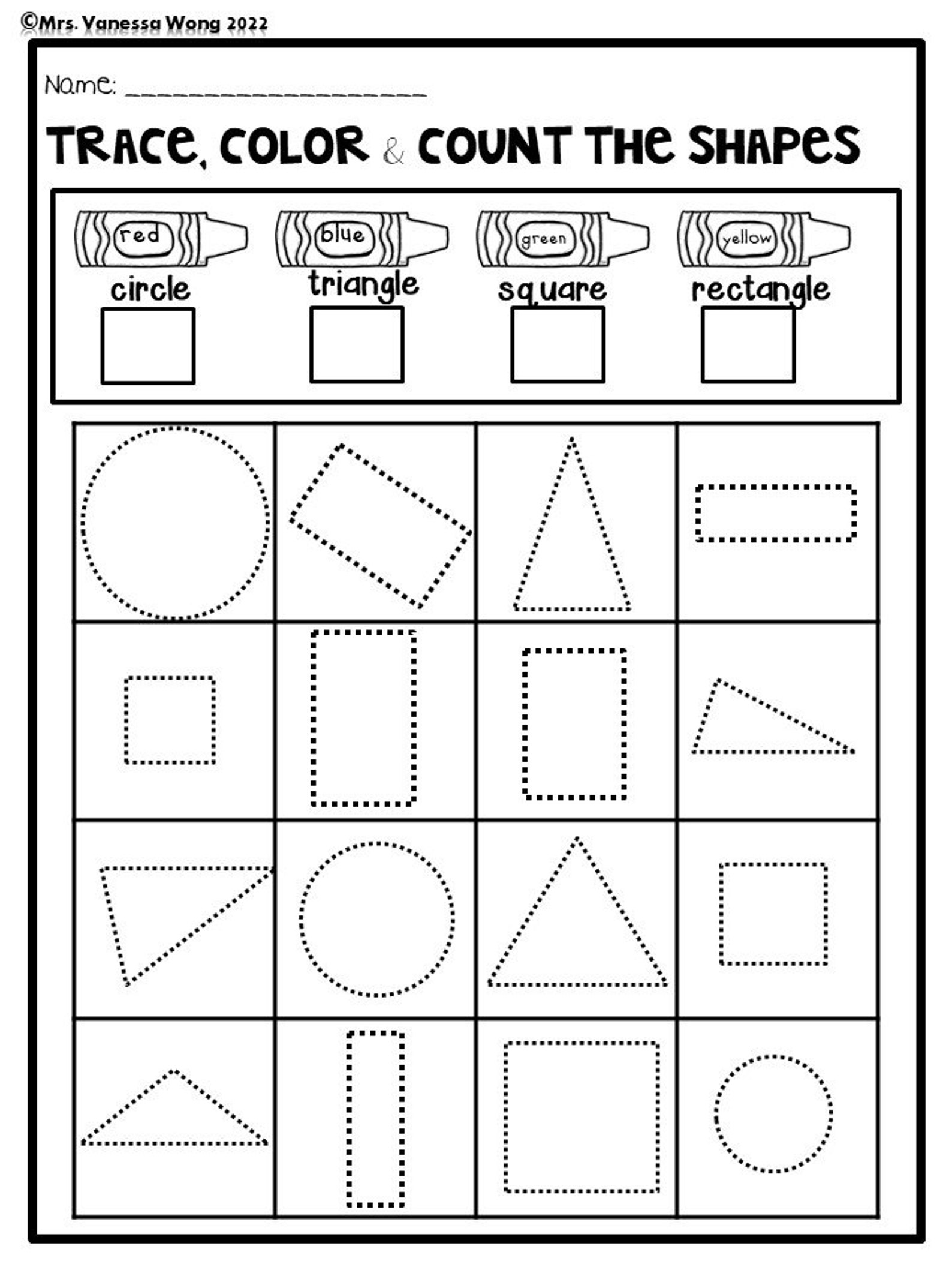 2D Shape Tracing Worksheets: Preschool Kindergarten Math (PDF Pattern ...