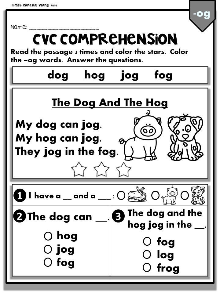 Phonics Worksheets CVC Comprehension Early Readers - Etsy Hong Kong