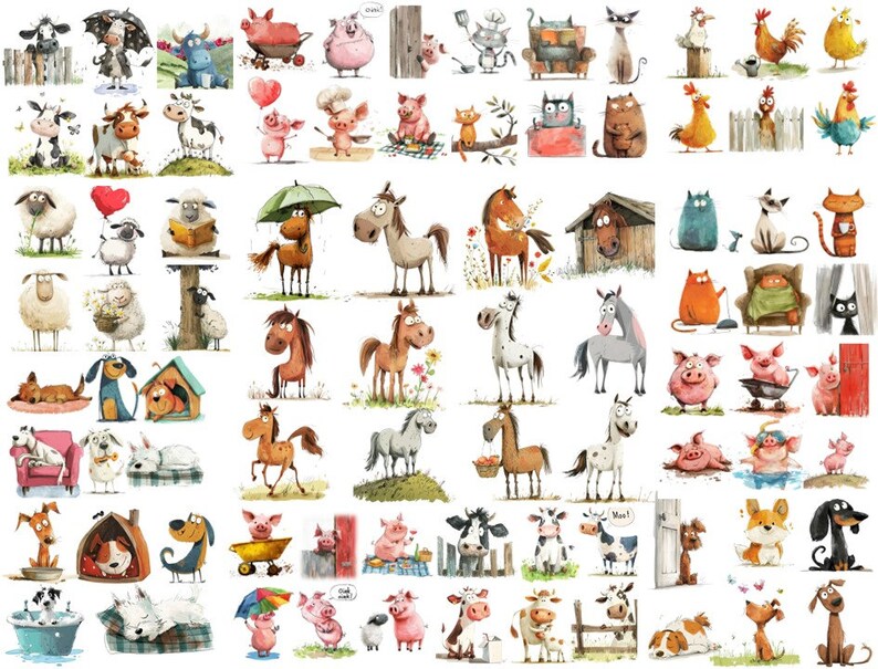 Funny Farm Animal Clipart Bundle | Quirky Animal Clipart Bundle | Silly ...