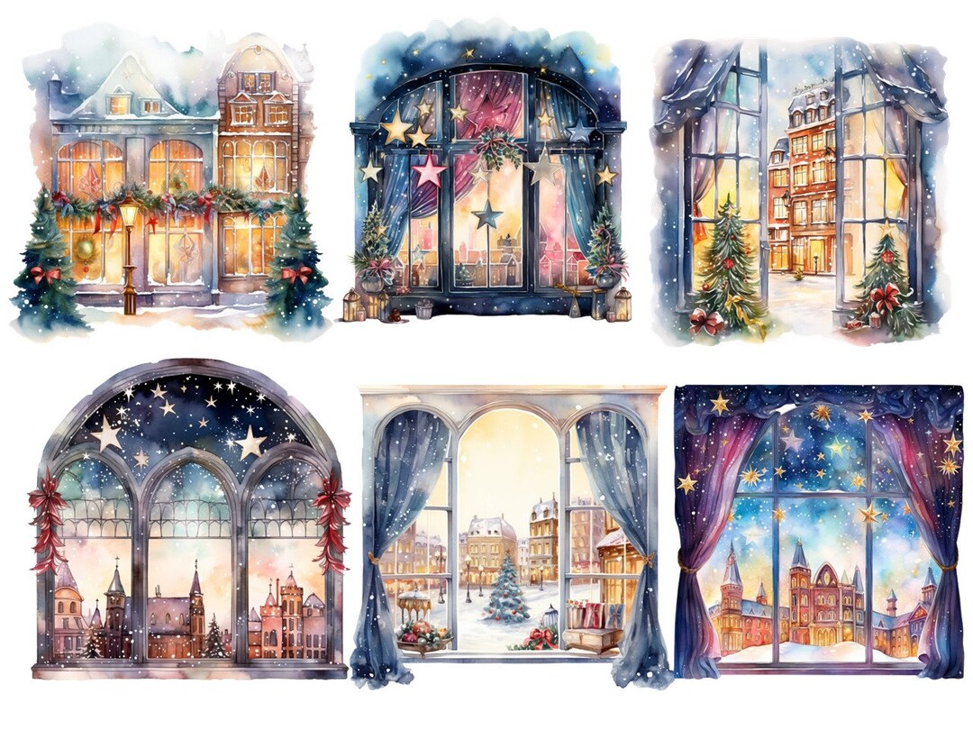 Watercolor Christmas Window Clipart Set 1 for Commercial Use - Etsy
