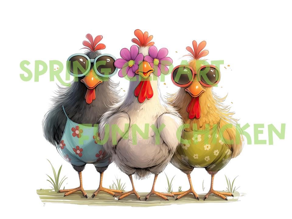 Funny Chicken Spring Clipart: Quirky Watercolor PNG (digital Download ...