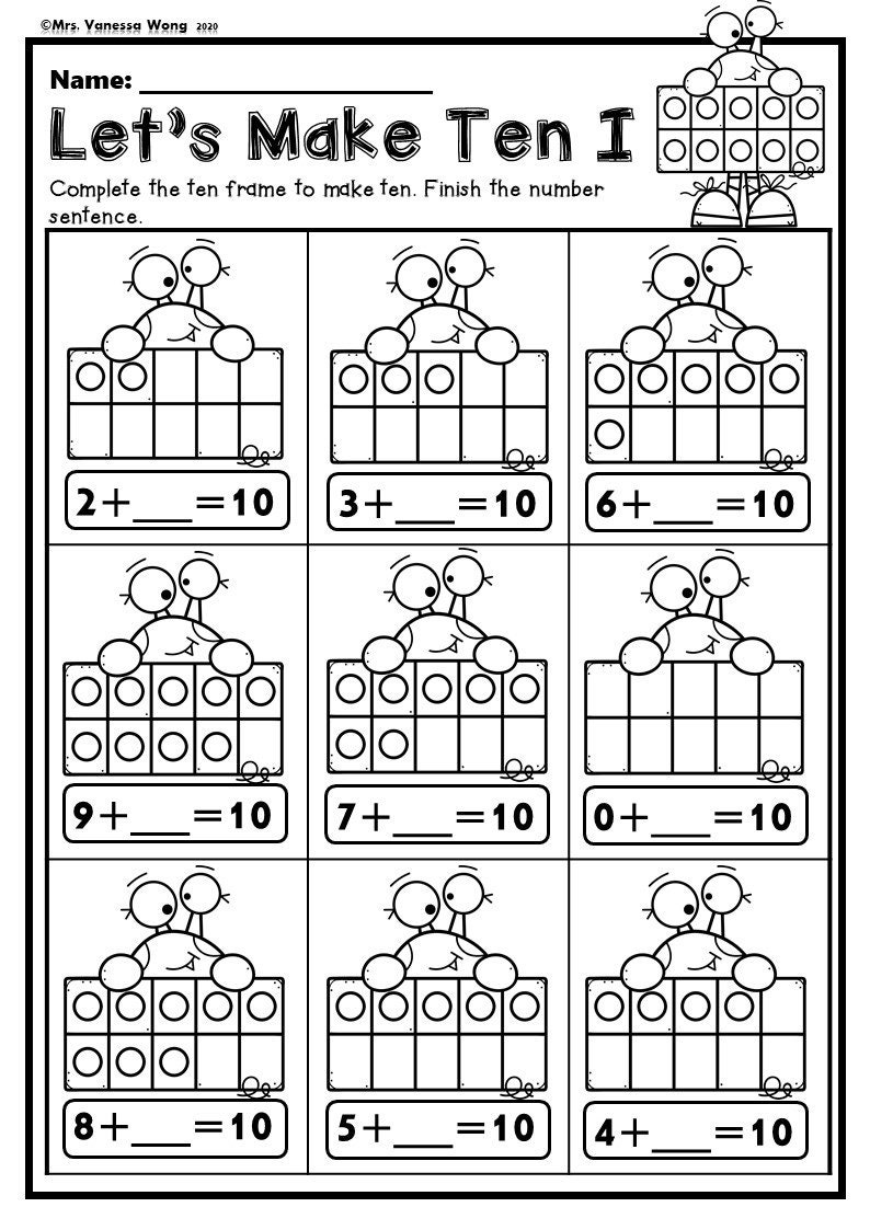 Kindergarten Math Worksheets: Ten Frame Addition (PDF Pattern) - Etsy