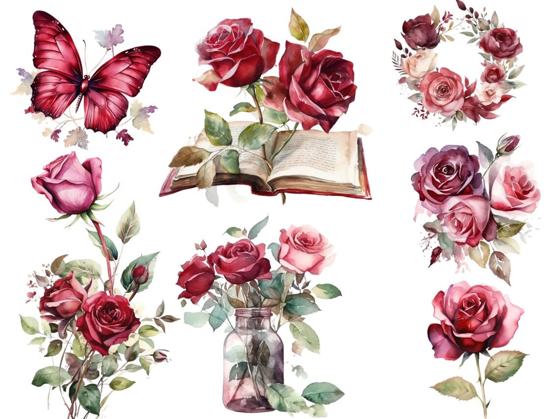 Rose Clipart Flower Clipart Digital Paper Craft Card - Etsy