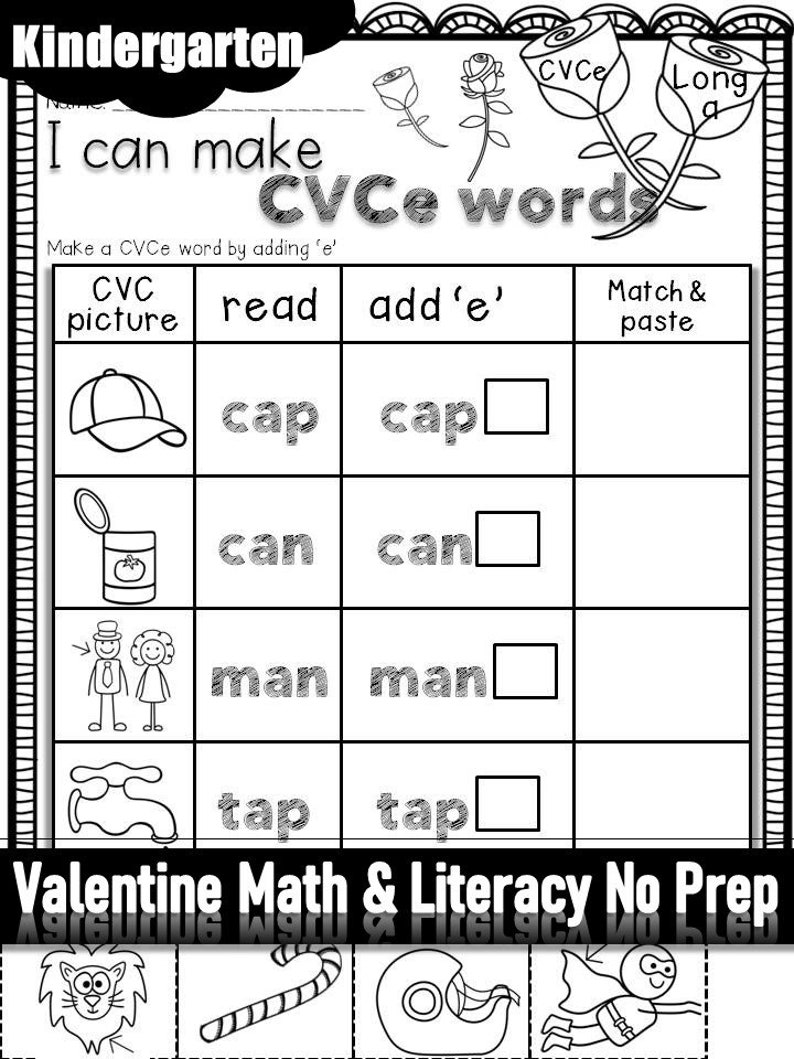 Valentine's Day Activities for Kindergarten Math and Literacy No Prep ...