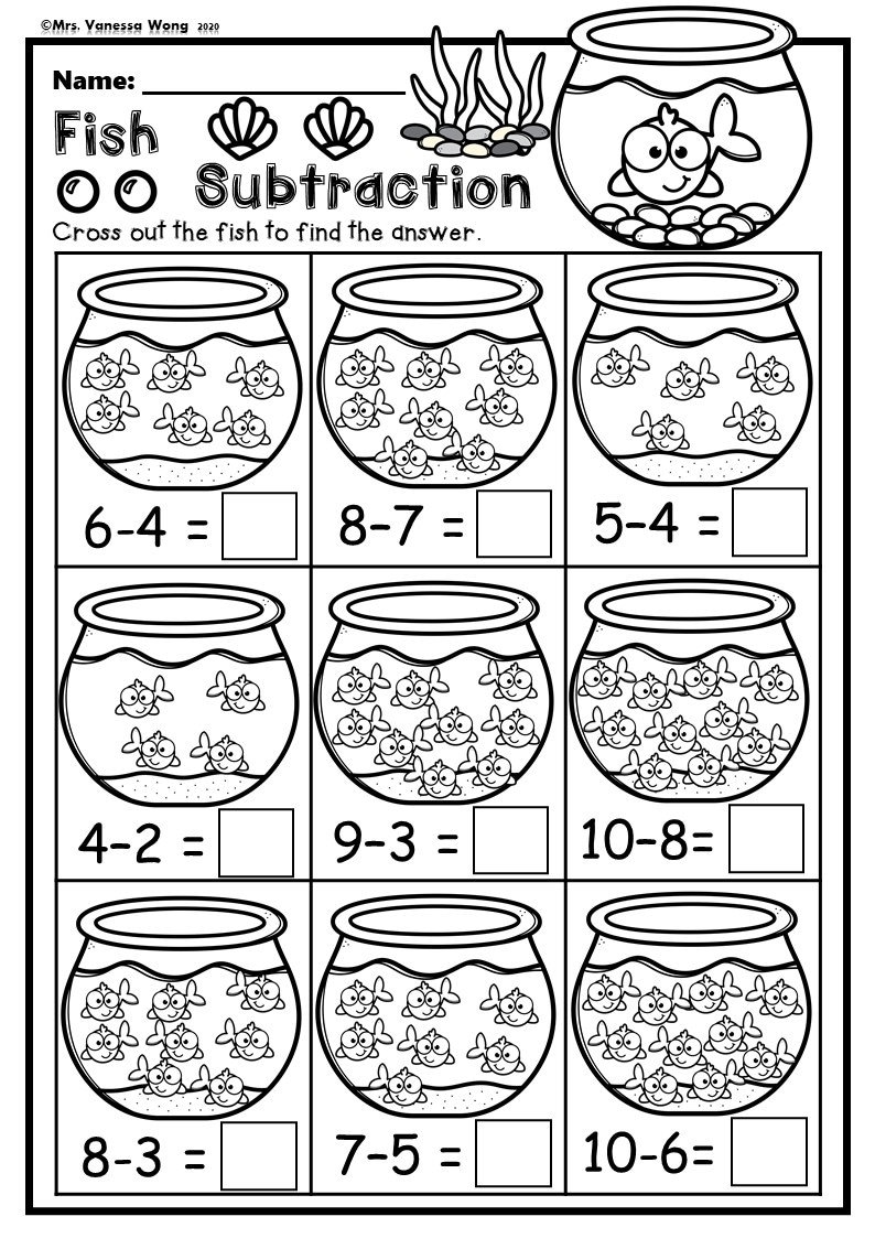 Kindergarten Math Worksheets. Picture Subtraction. Distance Learning ...