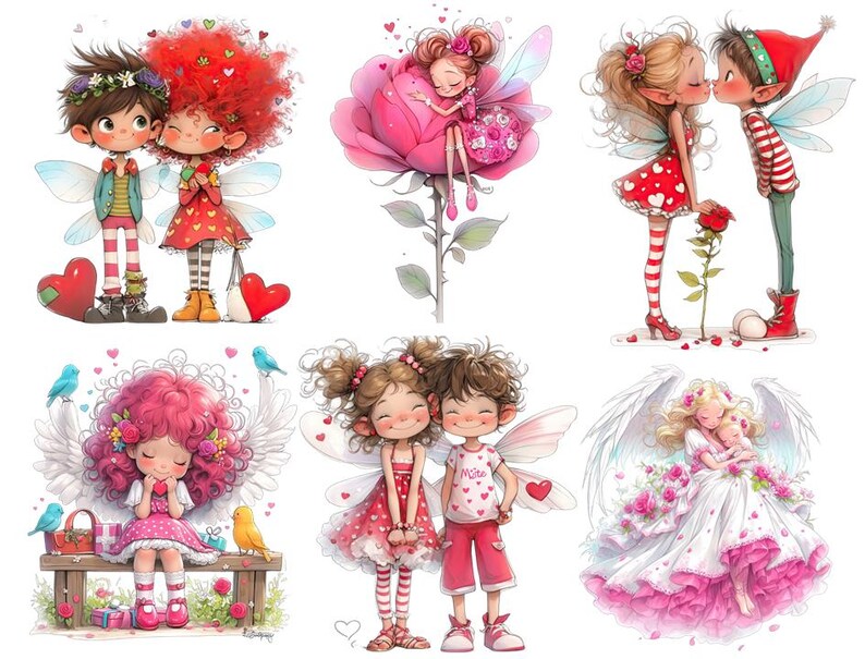 Valentine Fairy Clipart Bundle: Elf Angel PNG, Commercial Use (digital ...