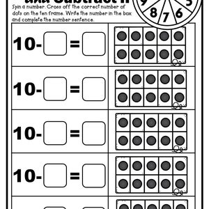 Kindergarten Math Worksheets. Ten Frame Subtraction. - Etsy