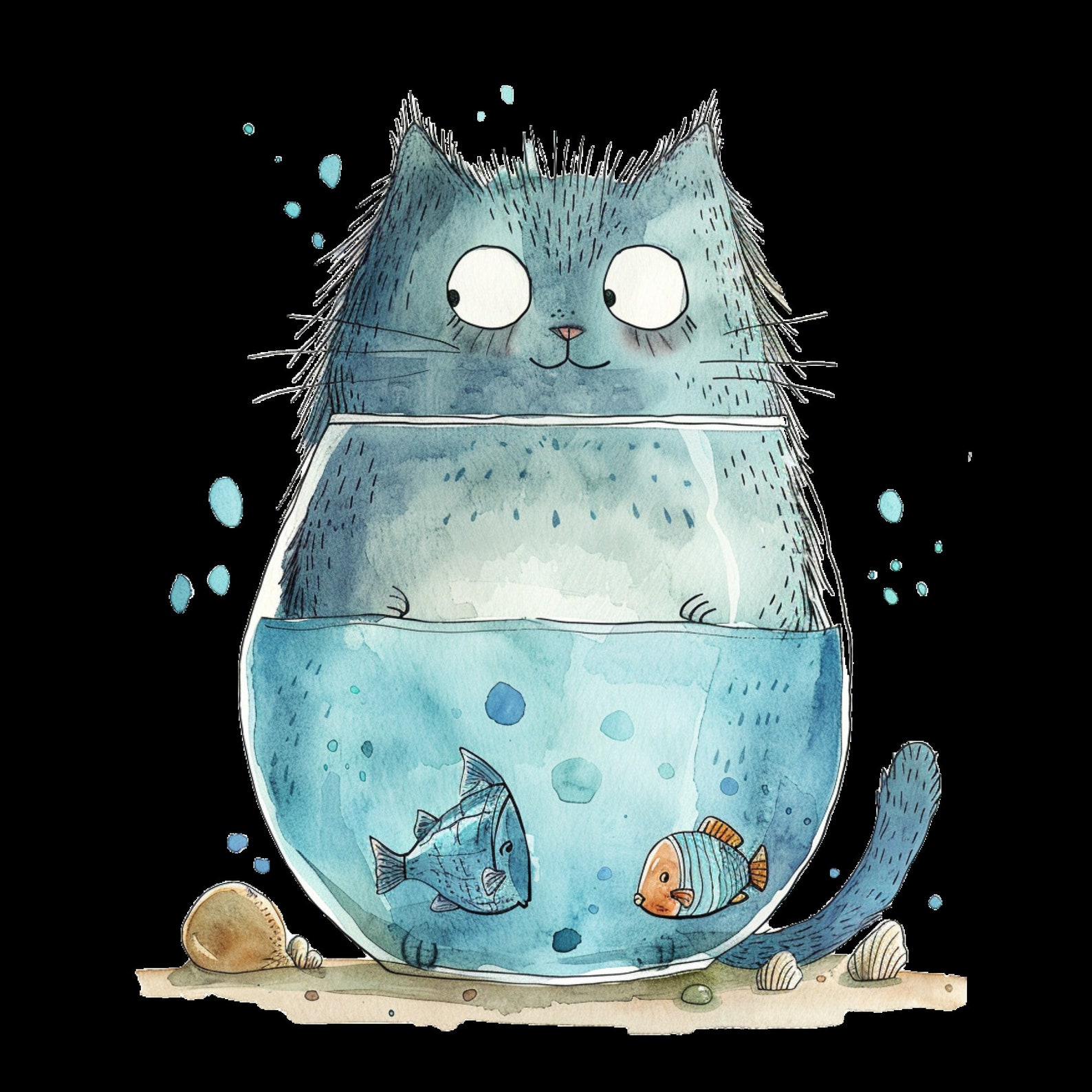 Funny Watercolor Cat Clipart Bundle: Kawaii PNG Graphics (digital ...