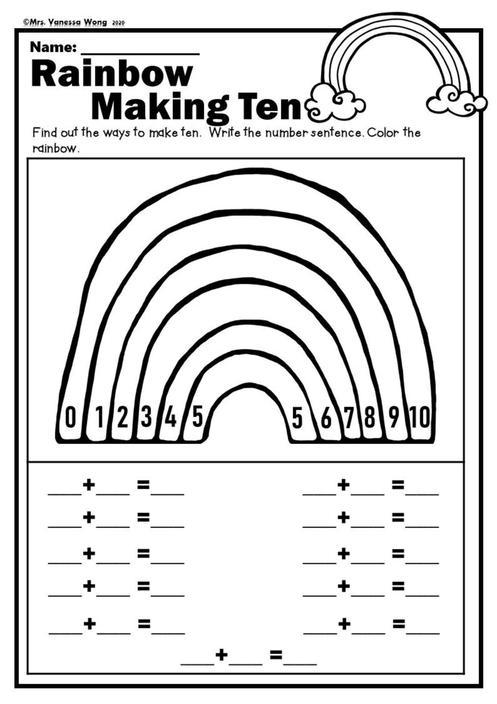 Kindergarten Math Worksheets. Addition: Making Ten. - Etsy