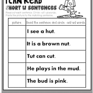 Phonics Short Vowel Activities and Worksheets Short U - Etsy